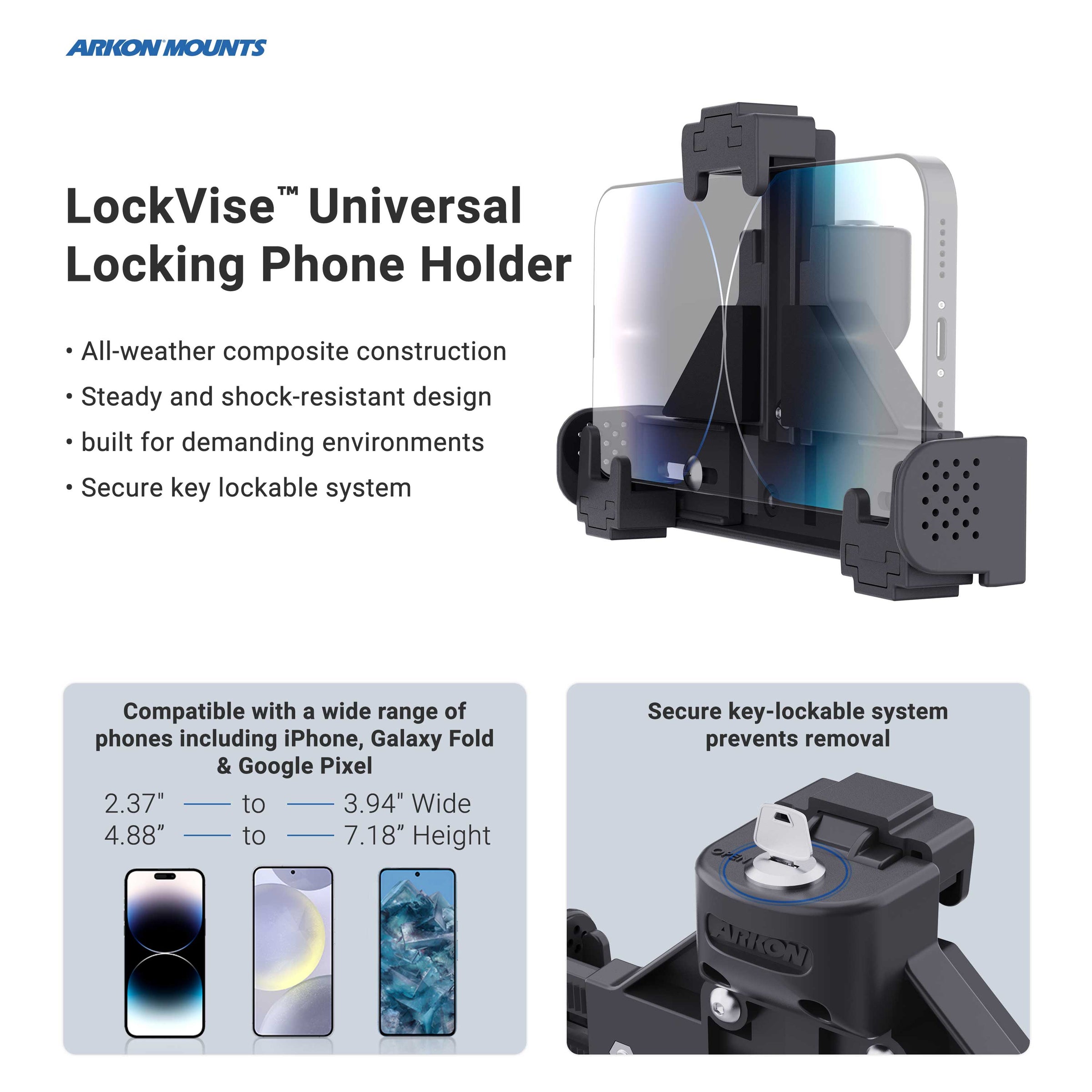 LockVise™ Locking Phone Mount with 2.75" Arm and Metal AMPS Drill Base ...