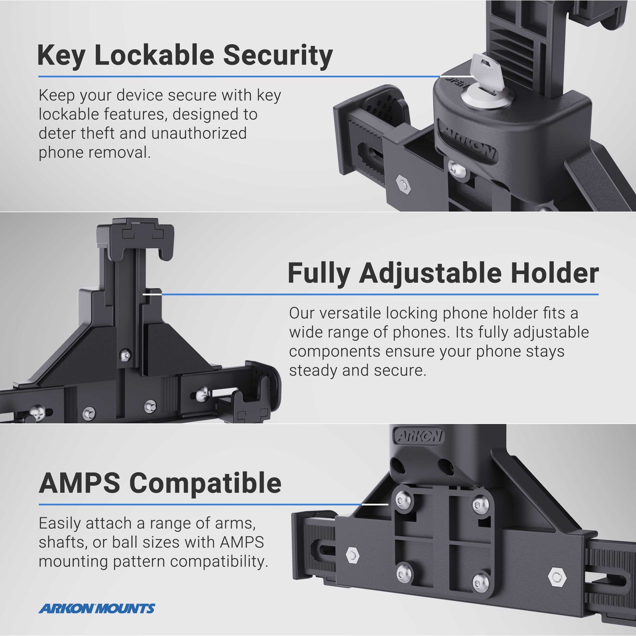 LockVise™ Locking Phone Mount with 2.75" Arm and Metal AMPS Drill Base ...