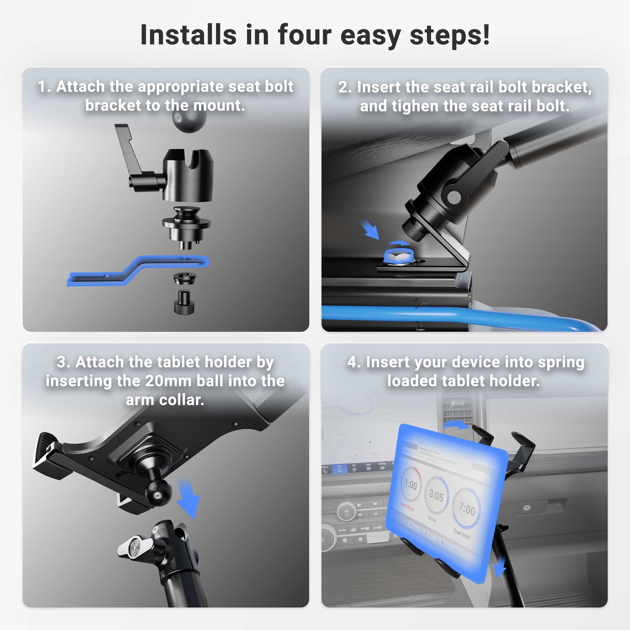 Heavy-Duty Car or Truck Seat Rail Tablet Mount with 22" Arm — Arkon Mounts