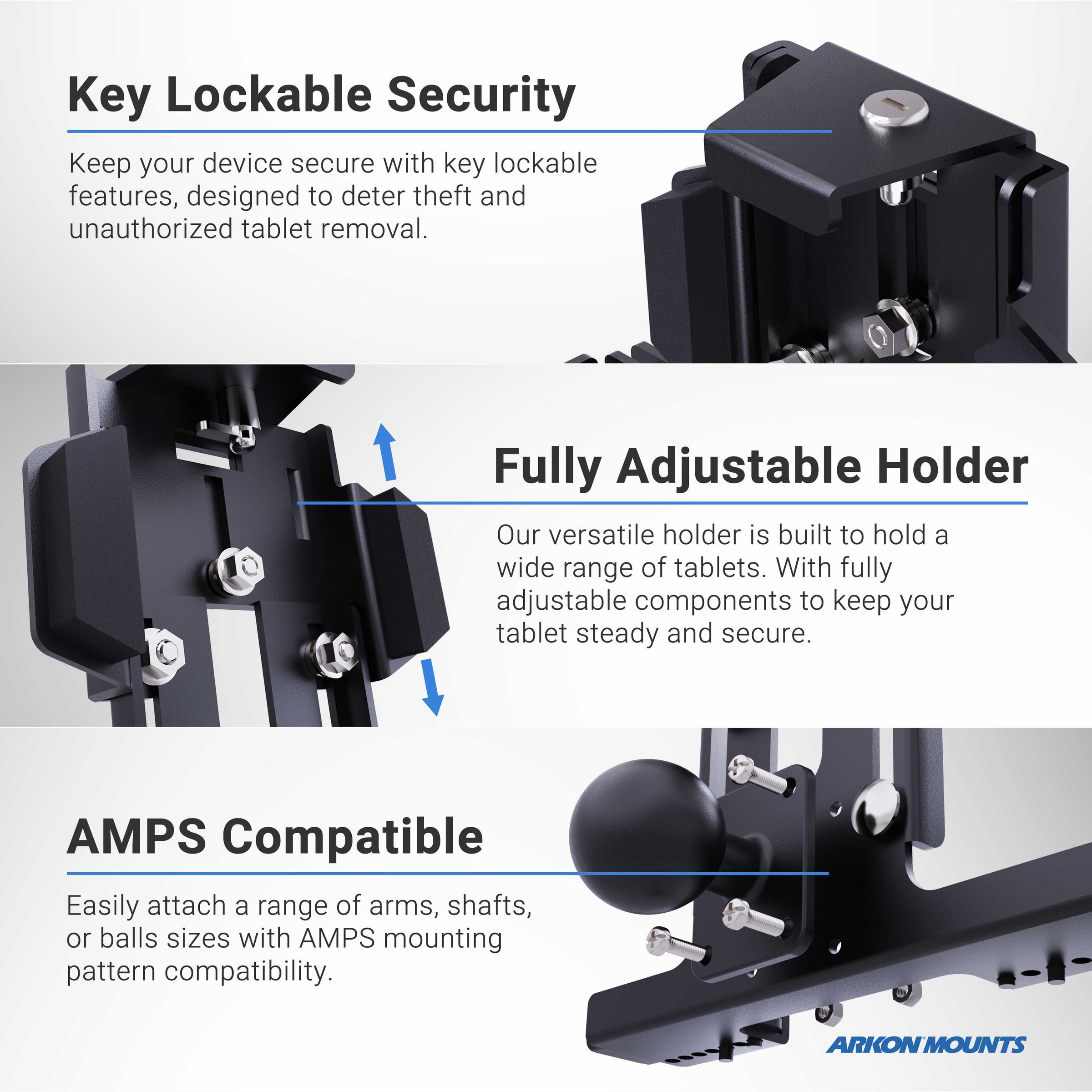 Heavy-Duty Locking Tablet Holder with Car/Truck Seat Rail Mount — Arkon ...