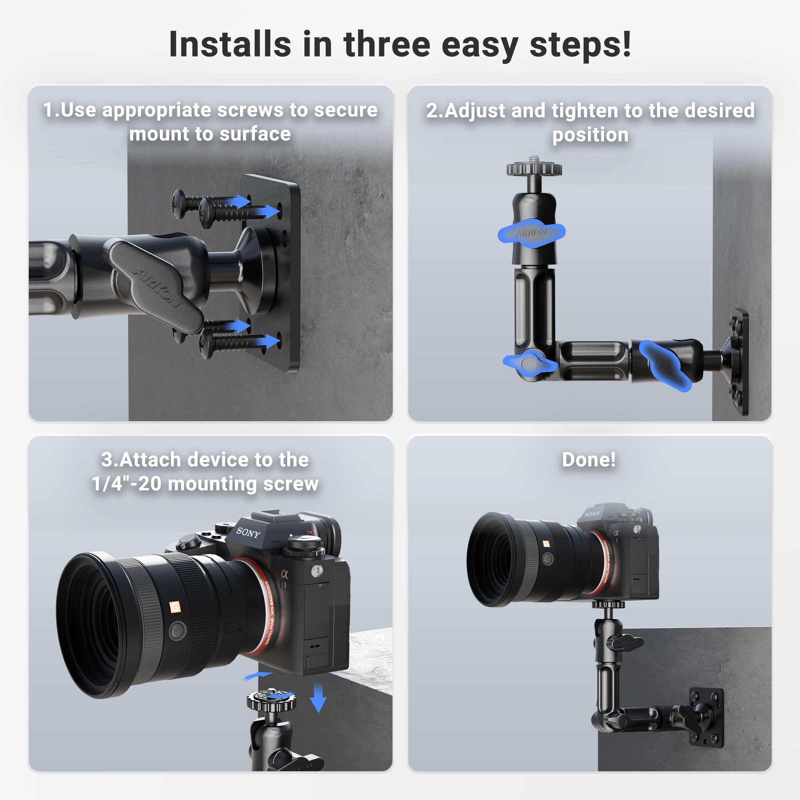 Camera Wall Mount with Multi-Angle Arm for Security Camcorders & Camer ...
