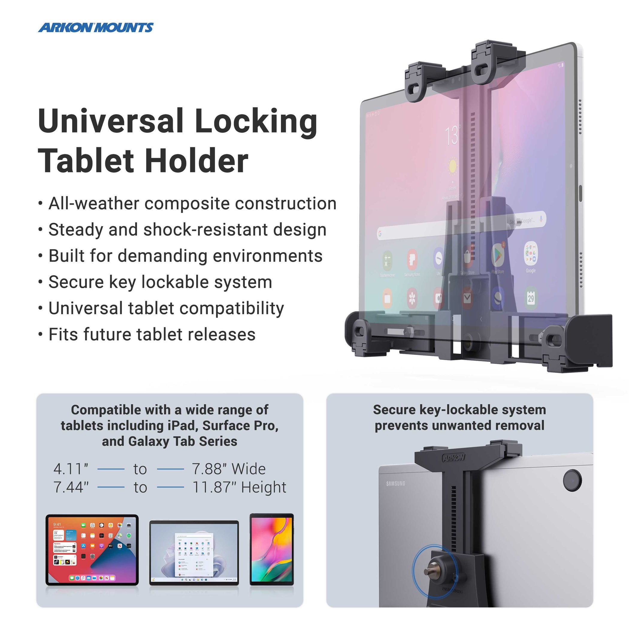 Robust Locking Tablet Seat Rail or Floor Mount for iPad, Note, and mor ...